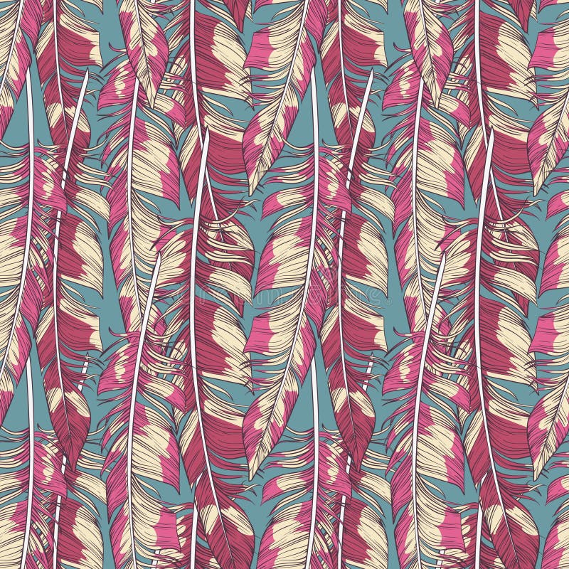 Vintage Feathers Seamless Pattern Stock Illustration - Illustration of ...