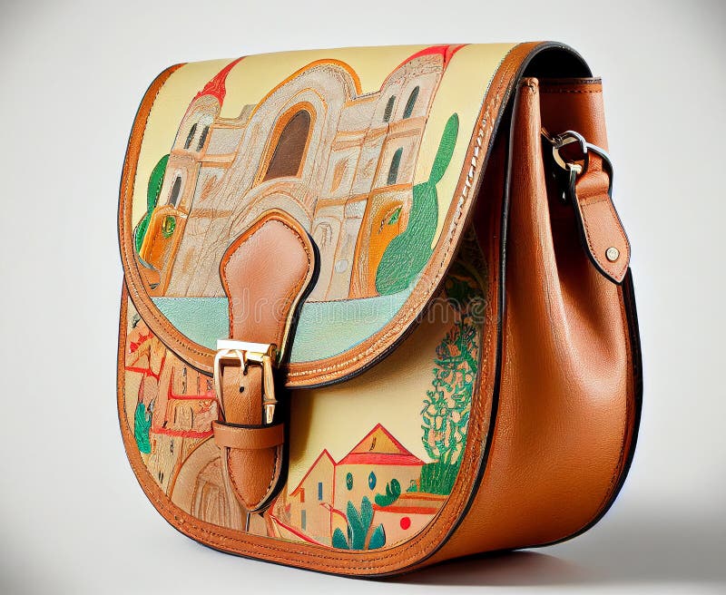 Vintage Female Shoulder Leather Bag with Hand Painting, Generative Ai ... Vintage Female Shoulder Leather Bag with Hand Painting, Generative Ai ...