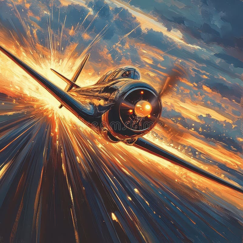 Vintage Fighter Jet Taking Off with Dramatic Fire and Explosive Effect ...