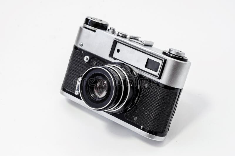 Vintage Film Camera, Close-up on a White Background, Side View Stock ...