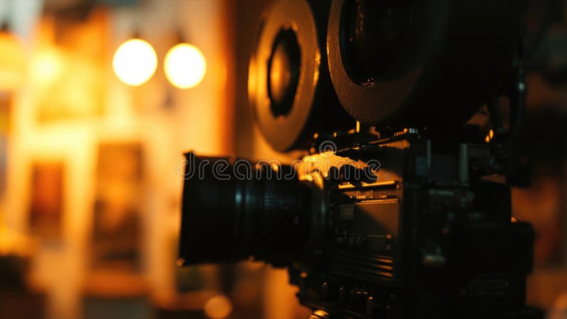 Vintage Film Camera in Dimly Lit Studio with Warm Lighting Stock Photo ...