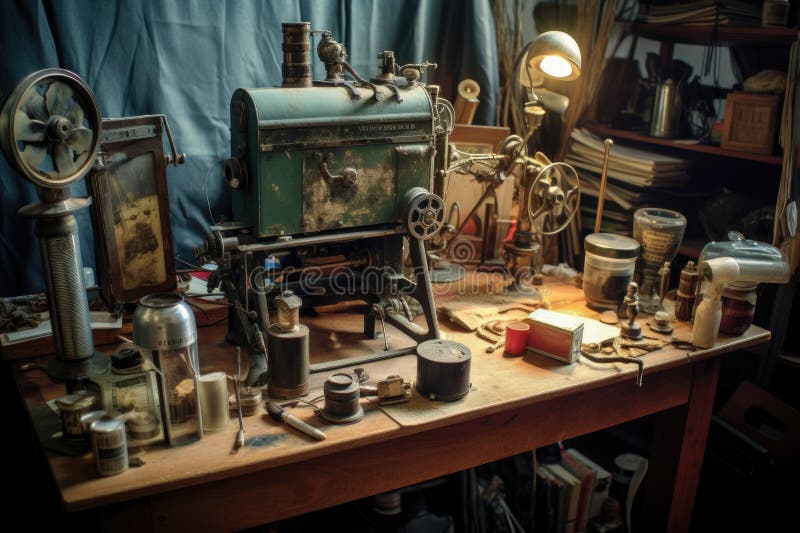 Vintage Film Development Equipment on Table Stock Illustration ...