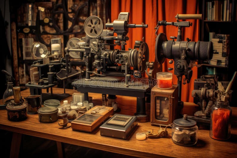 Vintage Film Development Equipment on Table Stock Illustration ...