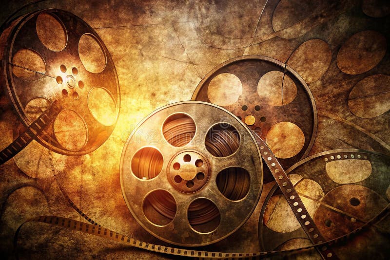 Vintage Film Reels on Aged Paper, Dramatic Lighting Stock Illustration ...