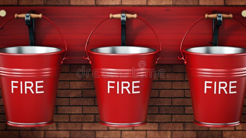 Vintage Fire Buckets Hanging on the Wall. 3D Illustration Stock ...