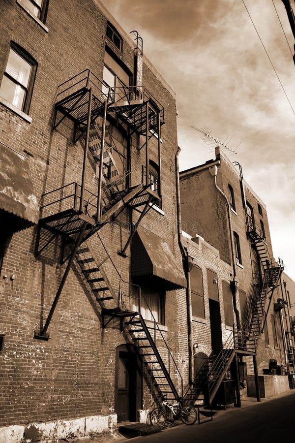 Rusty Old Fire Escape Stairs on Warehouse Stock Photo - Image of gate ...