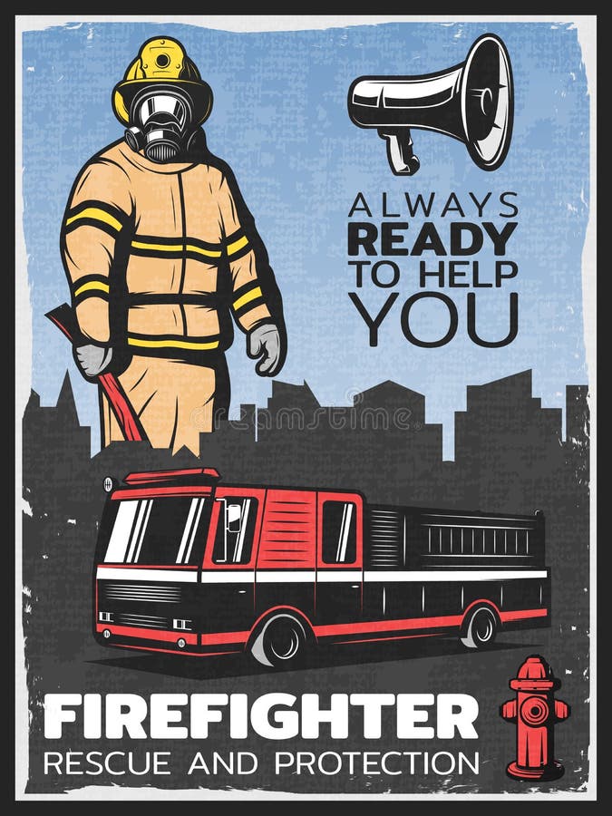 Vintage Firefighter Poster stock vector. Illustration of firefighting ...