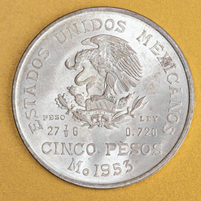 Vintage 1953 Five Pesos Silver Coin Stock Photo - Image of treasury ...
