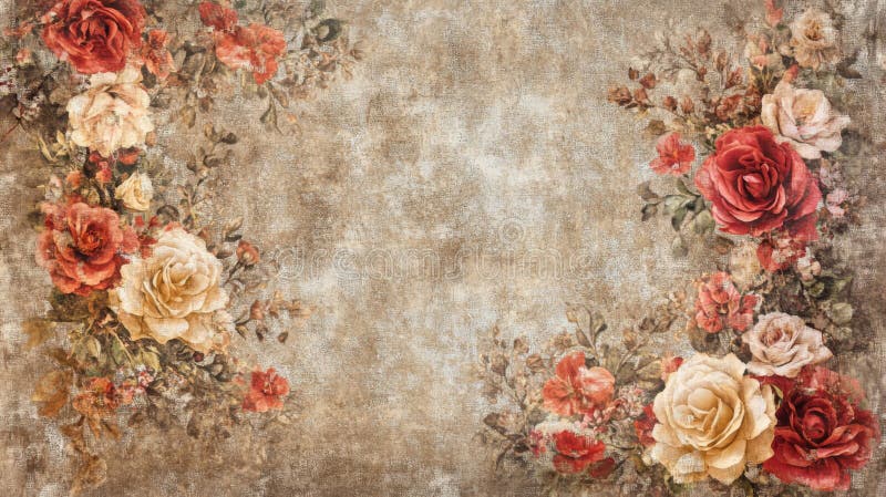 Vintage Floral Background with Red and Cream Roses Stock Illustration ...
