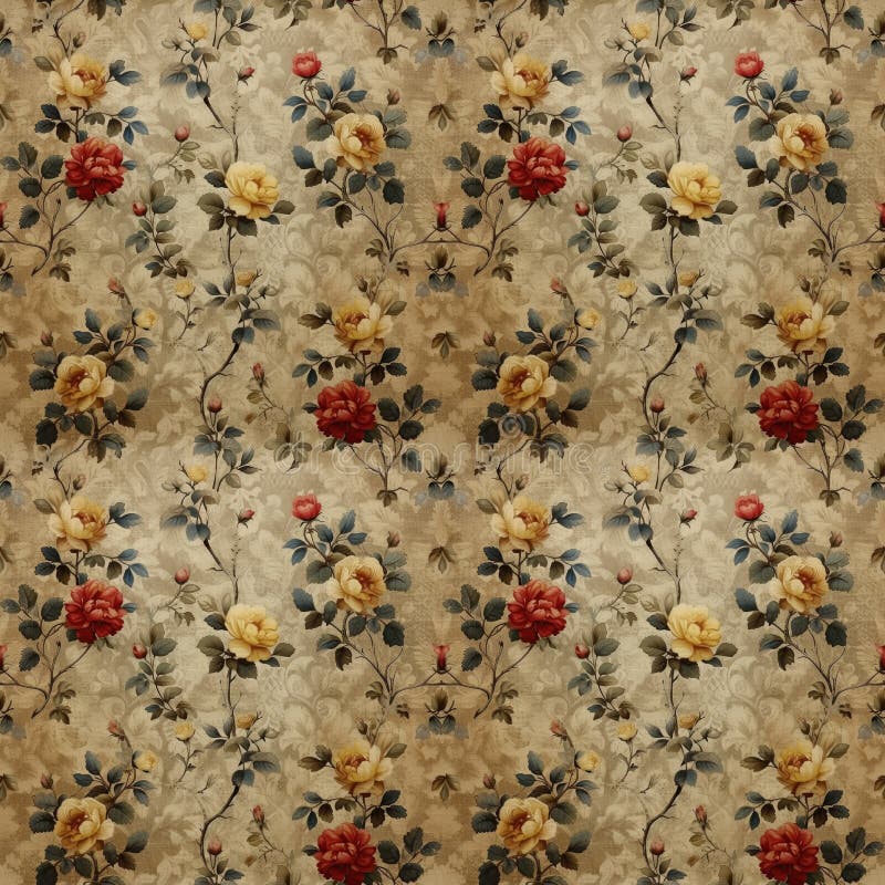 Vintage Floral Background, Seamless Pattern on Old Paper Wallpaper ...