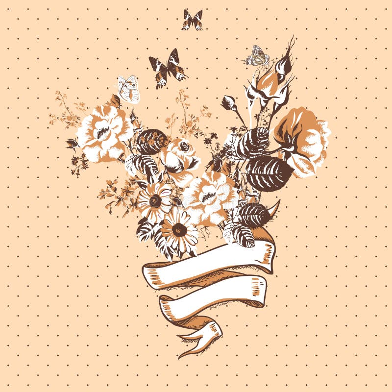 Vintage Floral Card with Ribbon Stock Vector - Illustration of design ...