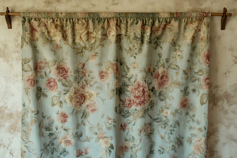 Vintage Floral Curtain Illustration with Textured Background Stock ...