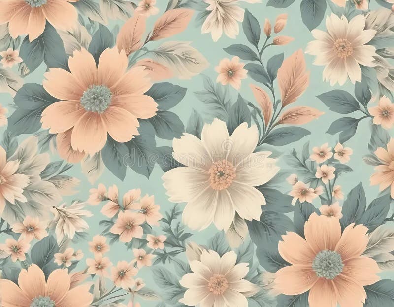 Vintage Floral Fabric Pattern with Soft Pastel Tones Stock Illustration ...