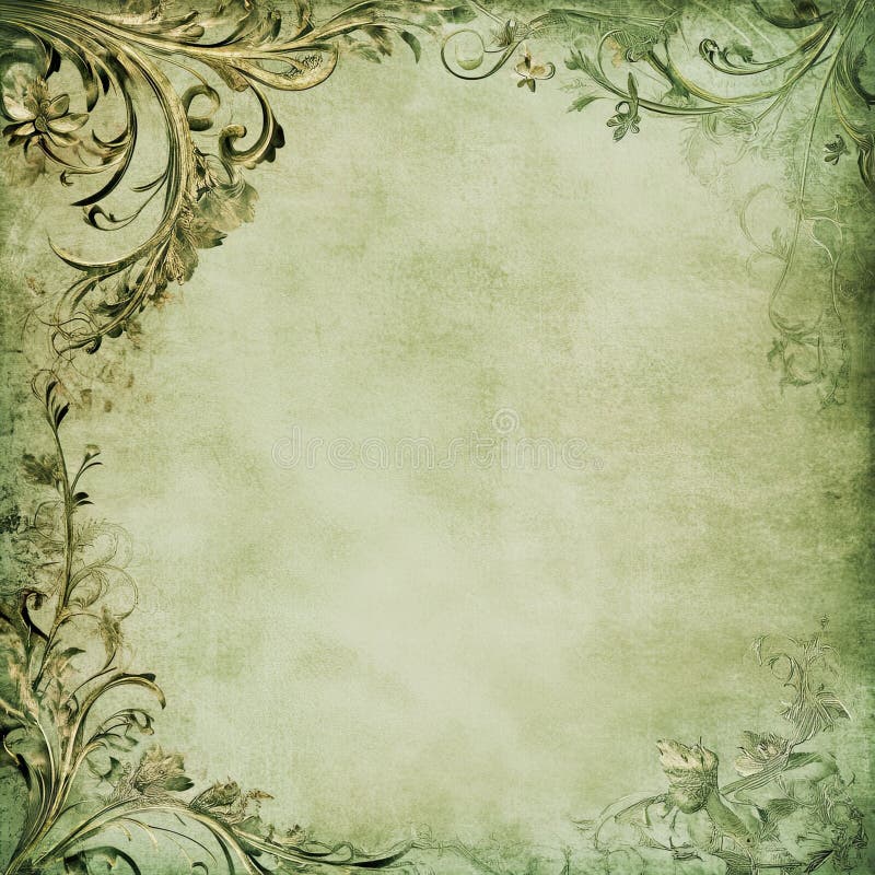 Vintage Floral Frame Green Background Stock Photo - Image of background ...