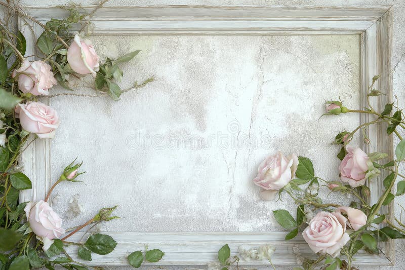 Vintage Floral Frame with Pink Roses and Rustic Textures, AI Generative ...