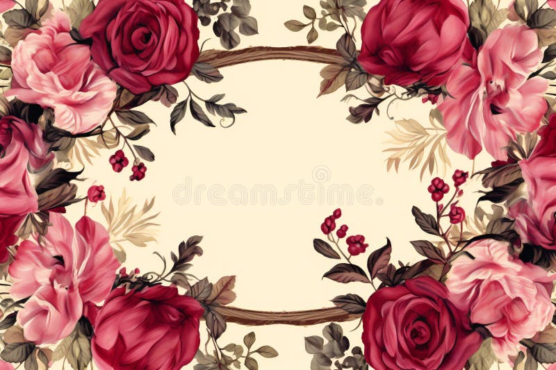 Vintage Floral Frame with Red and Pink Roses Stock Illustration ...