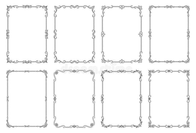 Vintage Corner Border Black Line Retro Frame Set Stock Vector ...