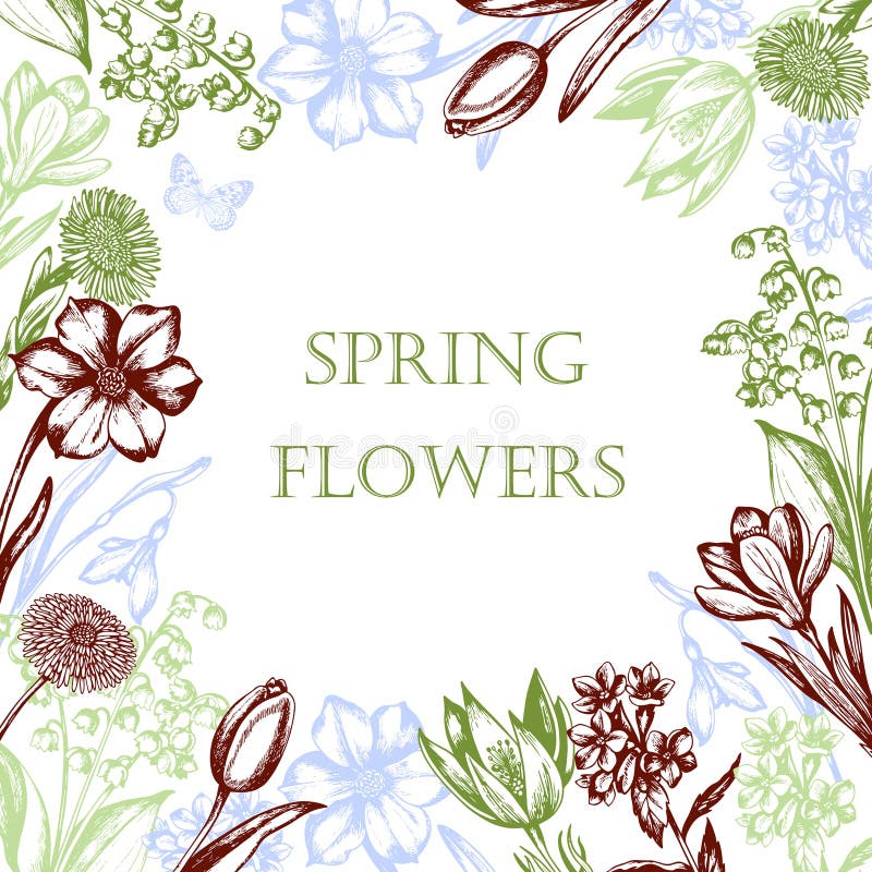 Vintage Floral Frame with Spring Flowers Stock Vector - Illustration of ...
