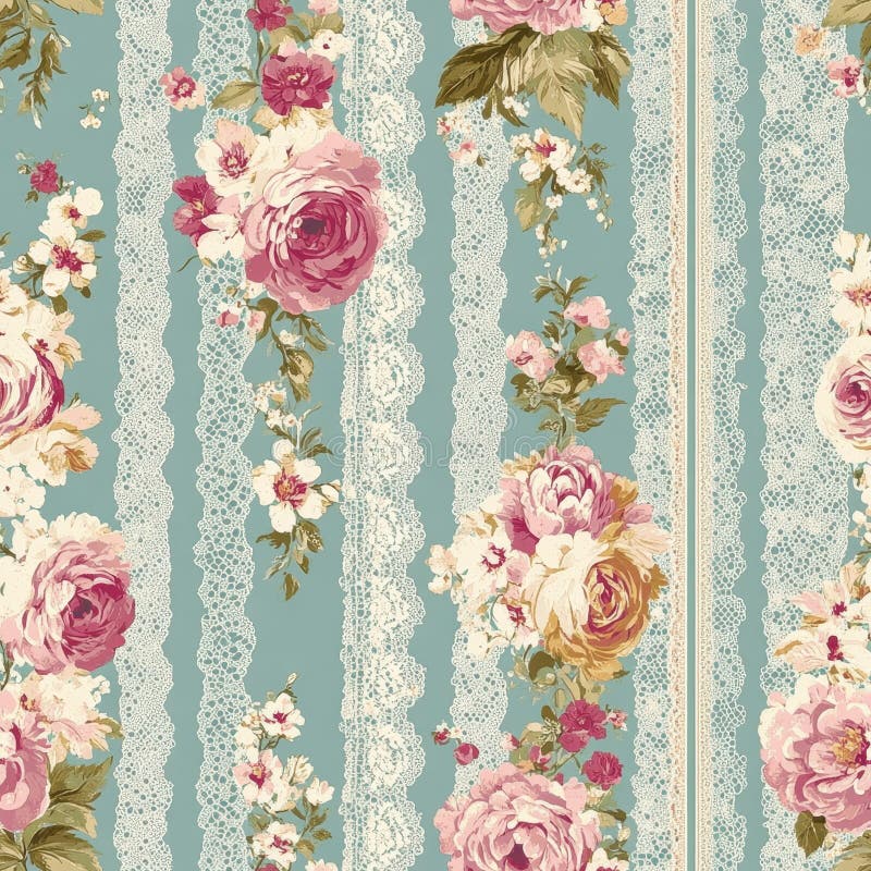 Vintage Floral and Lace Pattern Wallpaper Design Stock Image - Image of ...
