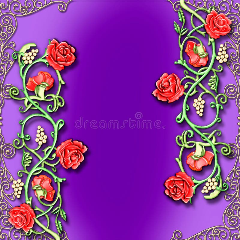 Vintage Floral Motif Of Red Roses Stock Illustration - Illustration of ...