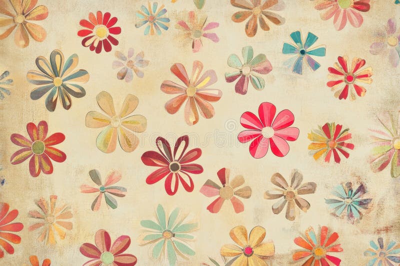 Vintage Floral Pattern with Colorful Daisy Designs on Textured ...