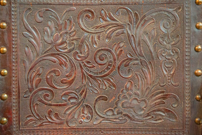 Vintage Floral Pattern on Leather Stock Photo - Image of material ...