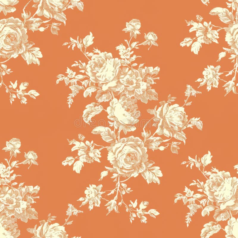 Vintage Floral Pattern with Roses on Orange Background Stock Photo ...