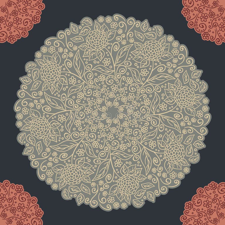Vintage Floral Pattern Round Shape Stock Vector - Illustration of ...