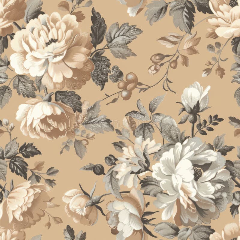 Vintage Floral Pattern Wallpaper with Elegant Beige Tones Stock Photo ...