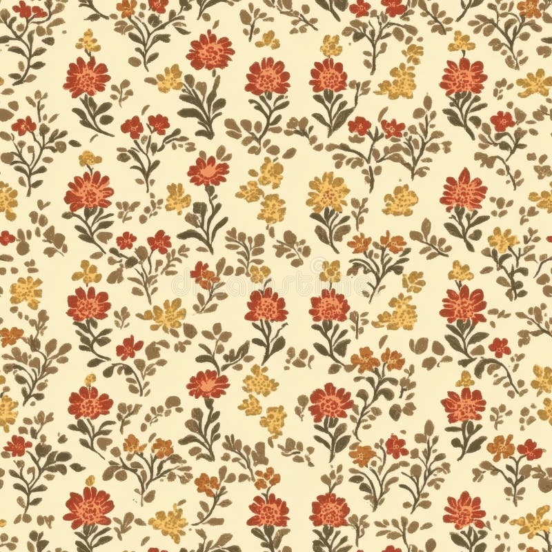 Vintage Floral Pattern Wallpaper with Warm Autumn Colors Stock Photo ...