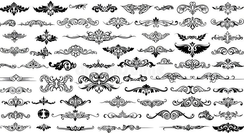 Vintage Floral Swirls Design Elements Set Stock Illustration ...