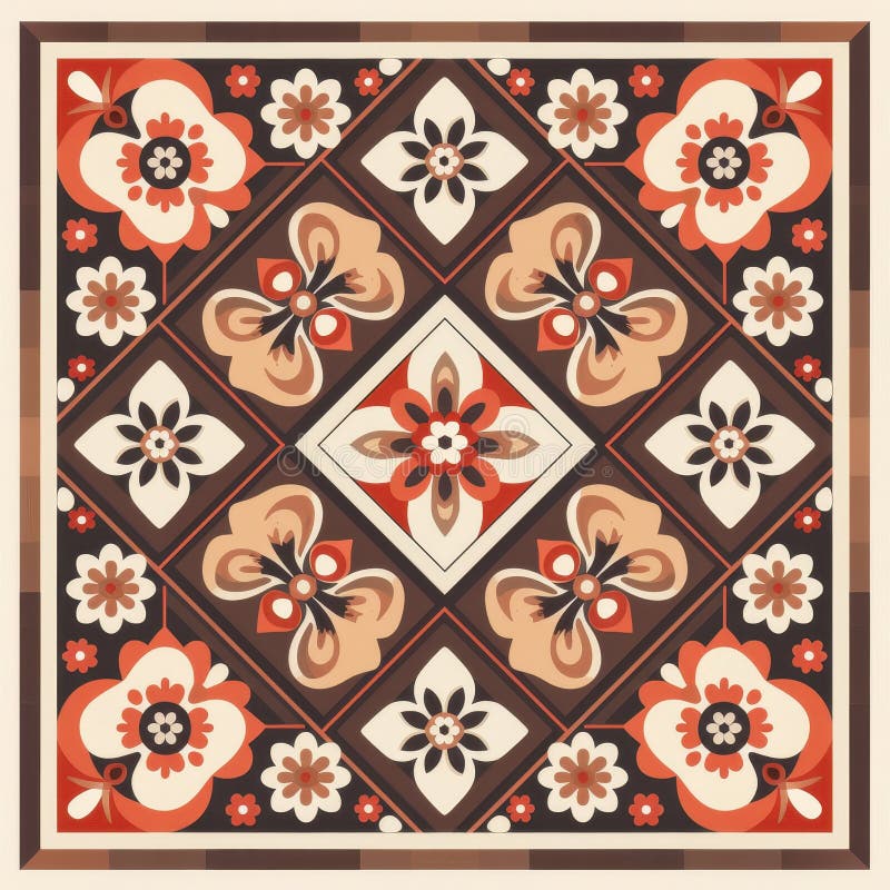 Vintage Floral Tile Pattern Stock Illustration - Illustration of ...