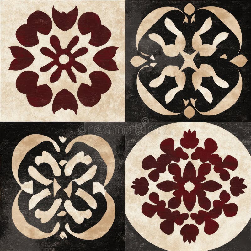 Vintage Floral Tile Patterns in Earth Tones Stock Image - Image of tile ...