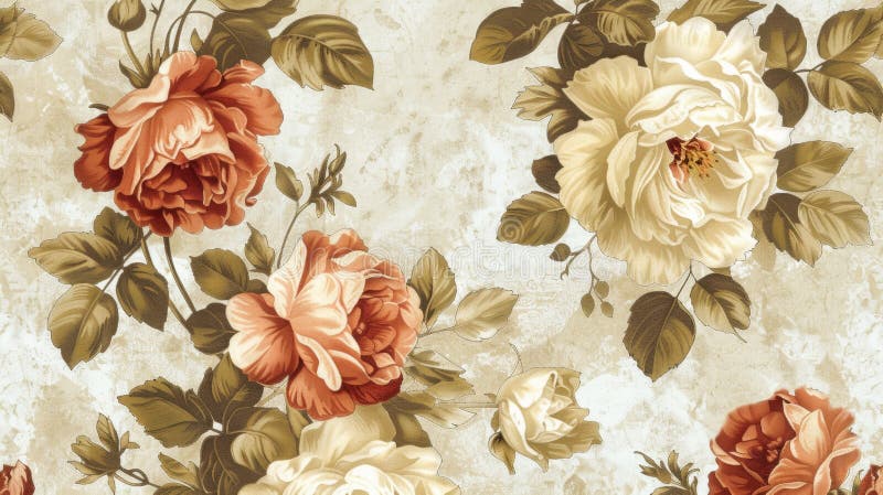 Vintage Floral Wallpaper Design with Elegant Roses Stock Photo - Image ...