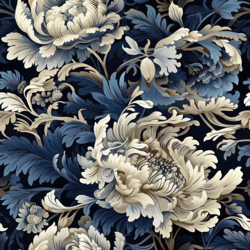 Vintage Floral Wallpaper Pattern with Blue and White Flowers (tiled ...