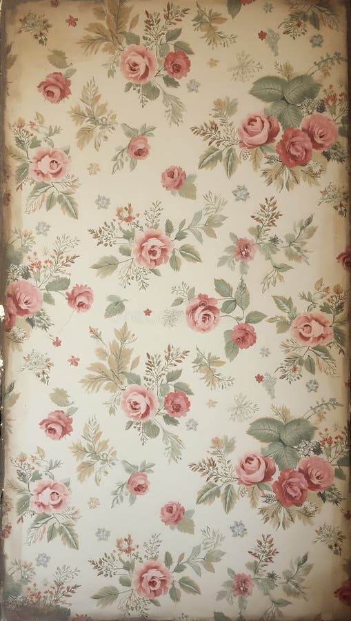 Vintage Floral Wallpaper with Roses and Leaf Patterns in Muted Colors ...