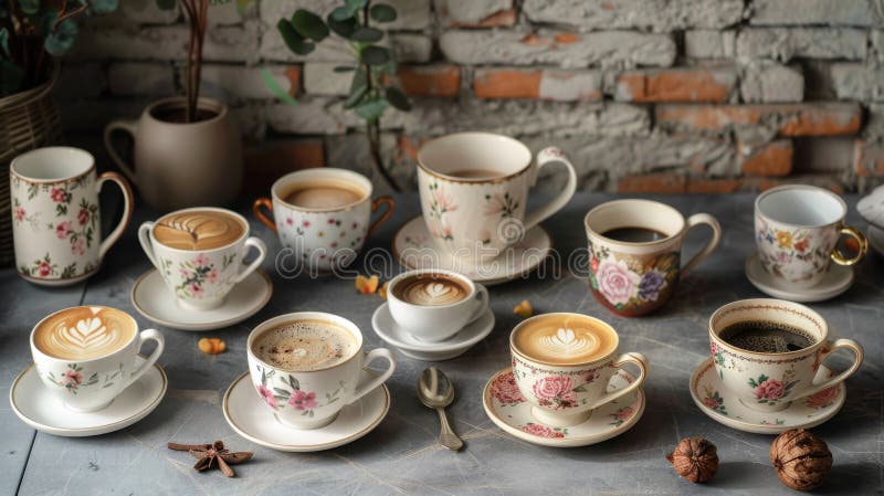 The Vintage Flower Coffee Set.AI Generated Image Stock Photo - Image of ...