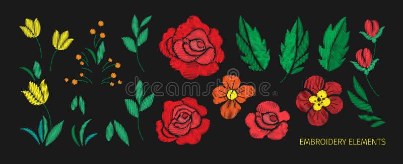 Vintage Flower Elements for Embroidery Design Stock Vector ...
