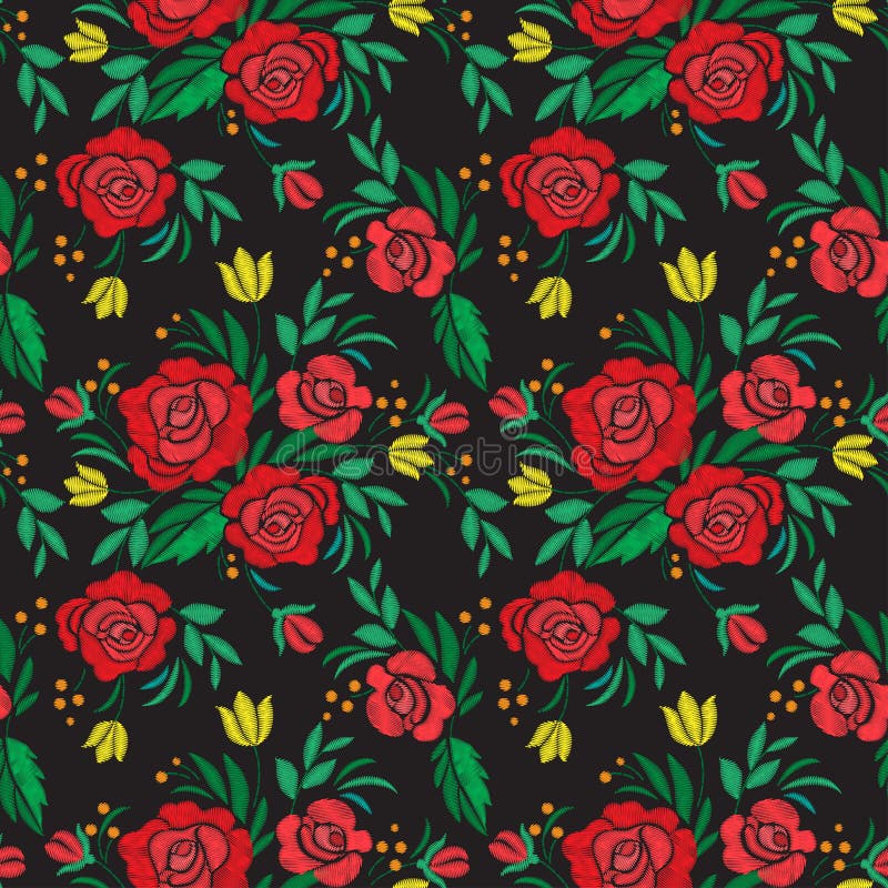 Vintage Flower Seamless Pattern Embroidery. Elements of Clothing Design ...