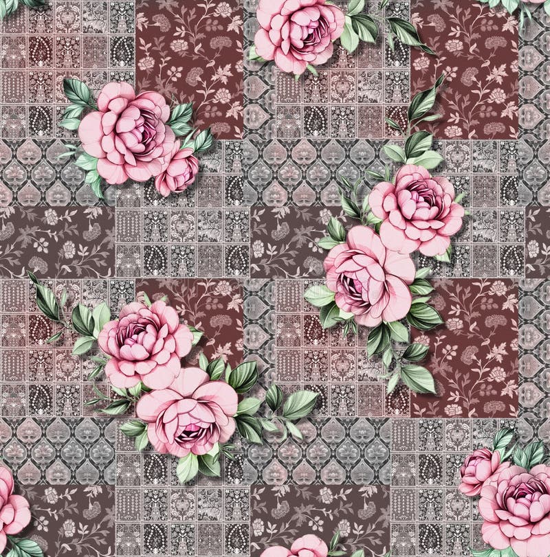 Metallic Color Ground Digital Textile Print Design Stock Illustrations ...