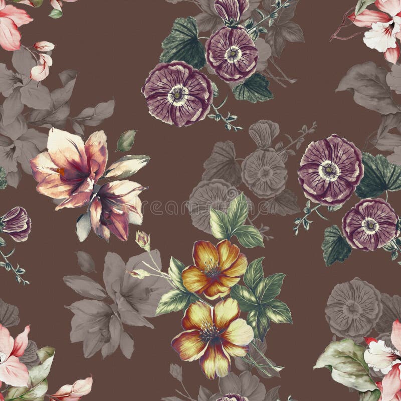 Vintage Flower Seamless Pattern with Metallic Color Ground Digital ...