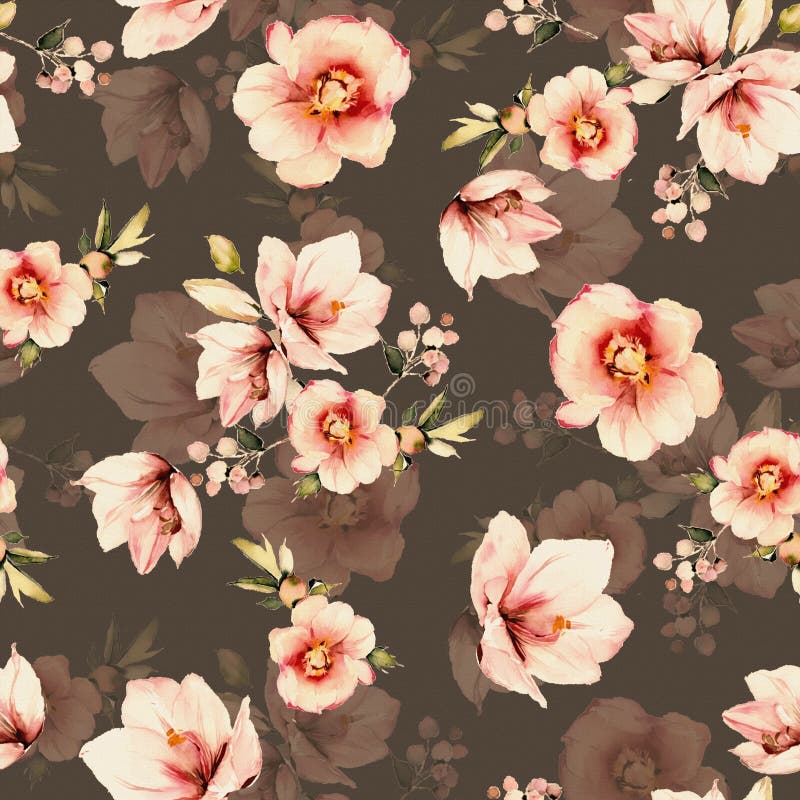 Vintage Flower Seamless Pattern with Metallic Color Ground Digital ...