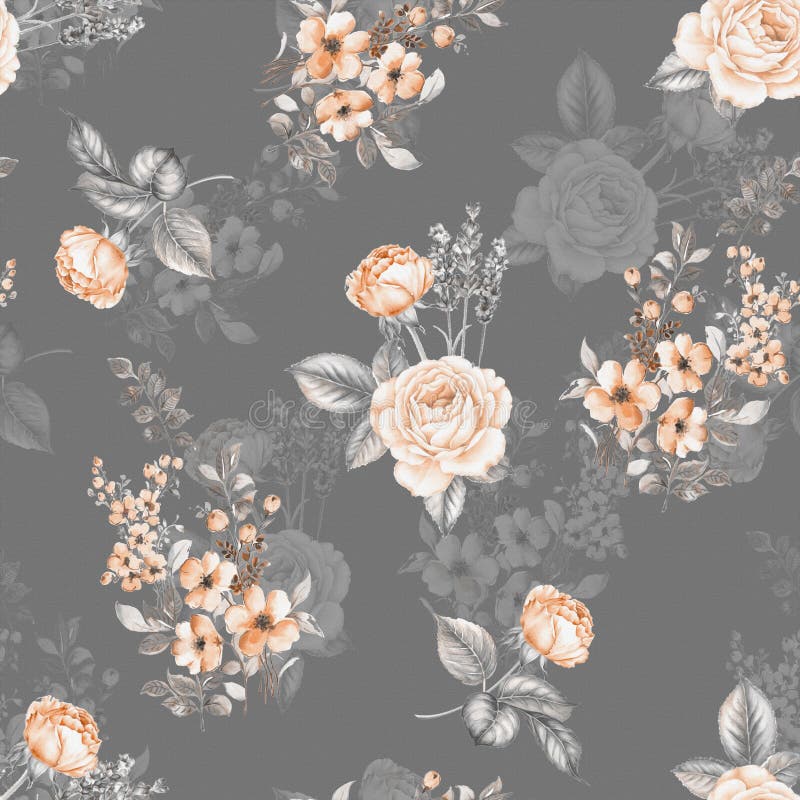 Vintage Flower Seamless Pattern with Metallic Color Ground Digital ...