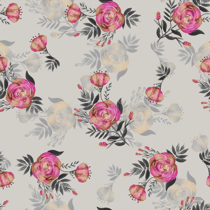 Vintage Flower Seamless Pattern with Metallic Color Ground Digital ...
