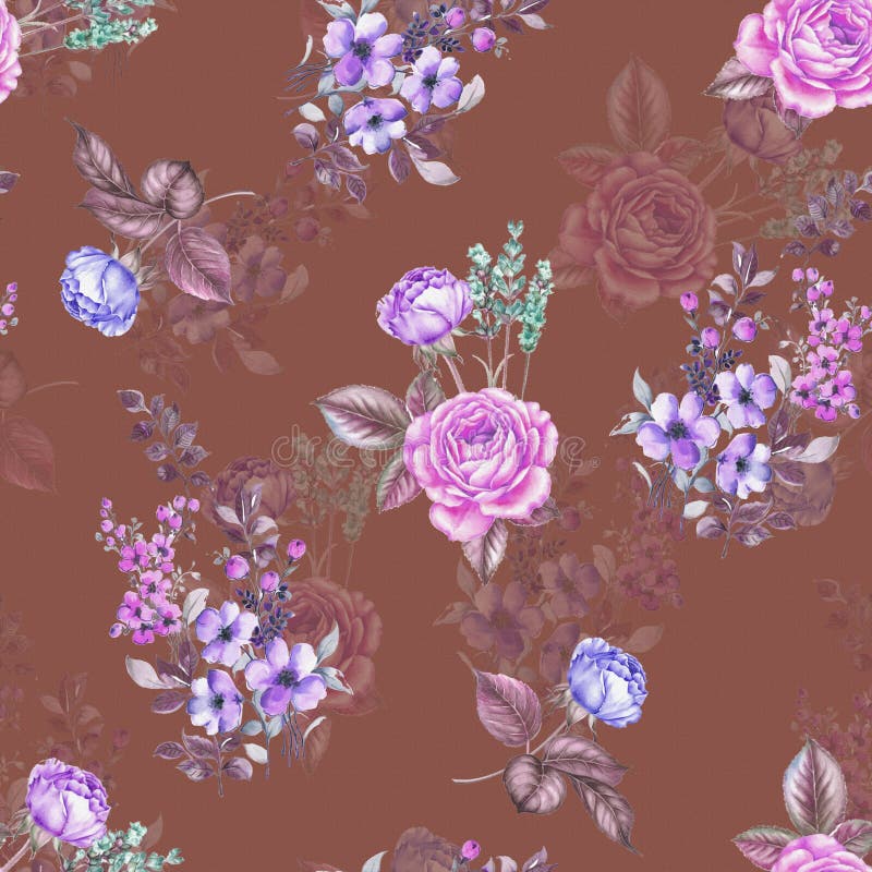 Vintage Flower Seamless Pattern with Metallic Color Ground Digital ...