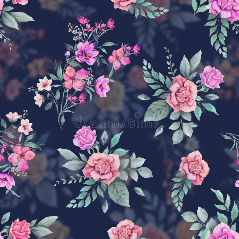 Vintage Flower Seamless Pattern with Metallic Color Ground Digital ...