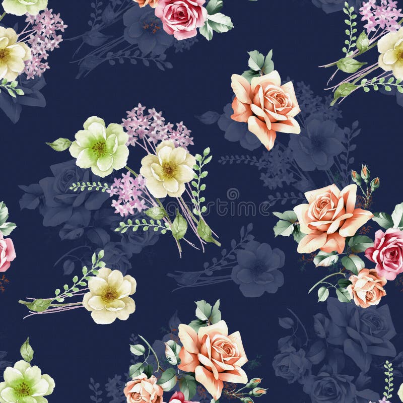 Vintage Flower Seamless Pattern with Metallic Color Ground Digital ...