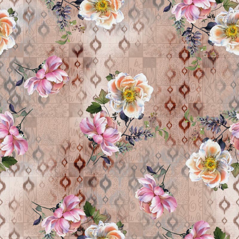 Metallic Color Ground Digital Textile Print Design Stock Illustrations ...