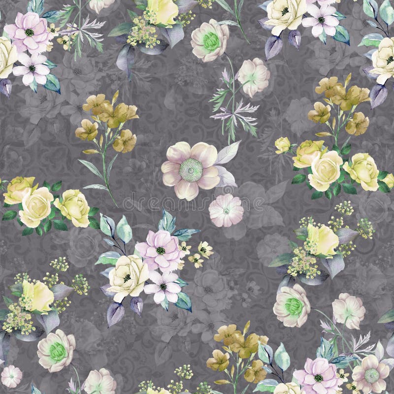 Vintage Flower Seamless Pattern with Metallic Color Ground Digital ...