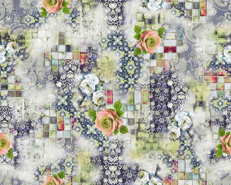 Metallic Color Ground Digital Textile Print Design Stock Illustrations ...